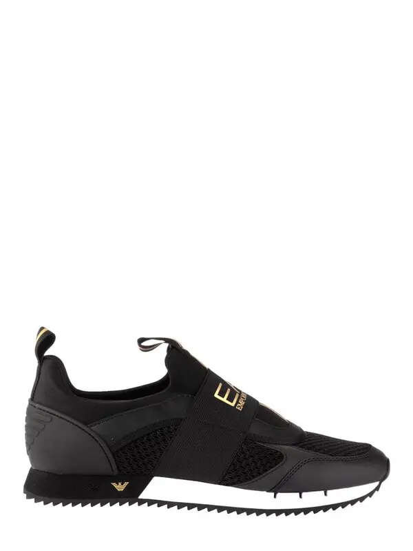 EA7 Round Toe Sneakers With Embellished Branding - Black