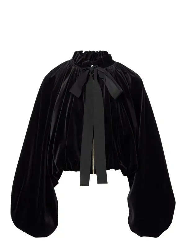 PATOU Velvet Bow Detail Zip-up Jacket - Black