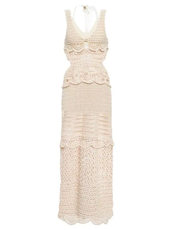 Simkhai Crocheted Knit Maxi Dress With Cutout And Open Back - Nude