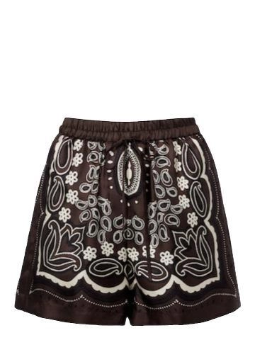 NILI LOTAN Frances Printed Silk Twill Shorts - Black