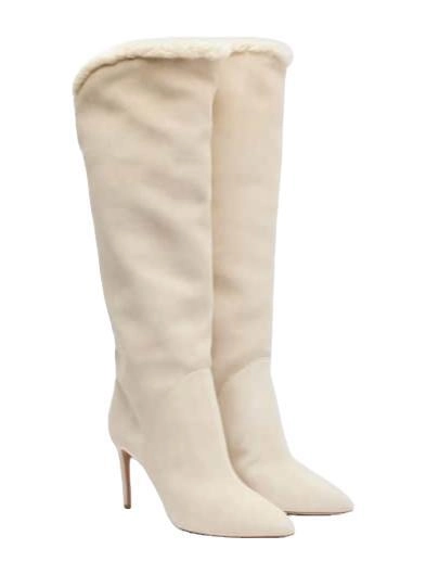Paris Texas White Suede Knee High Boots - Nude