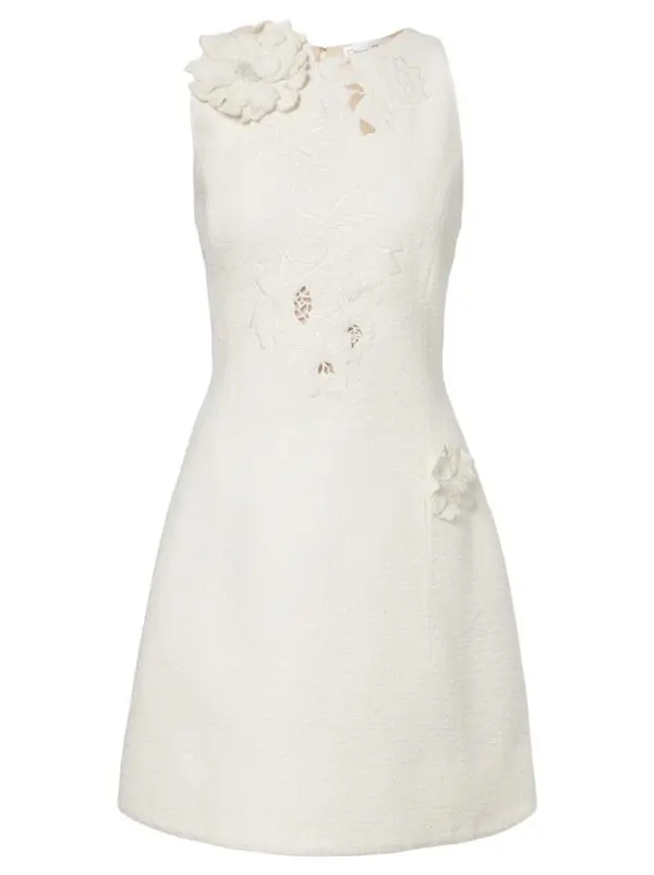 Oscar De La Renta Embroidered Cotton-blend Tweed Mini Dress - White