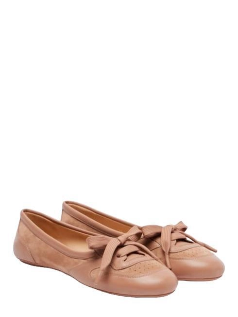GIANVITO ROSSI Suede Ballet Flats With Leather Trims - Nude