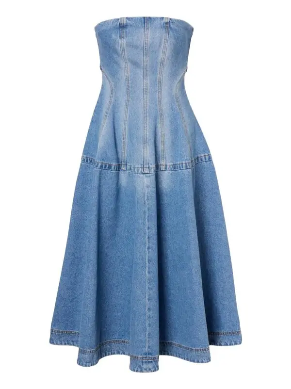 Magda Butrym Strapless Flared Denim Midi Dress - Blue