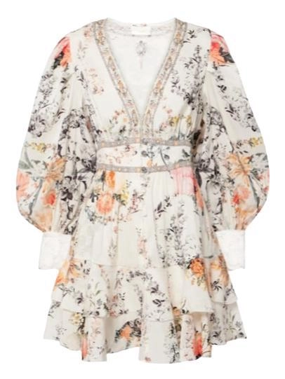 Camilla Floral Linen And Silk Minidress - White