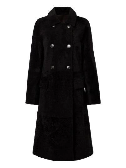 YVES SALOMON Double-breasted Shearling Coat - Black