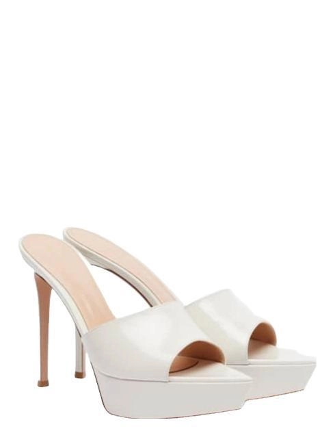 GIANVITO ROSSI Patent Leather Platform Mules - White