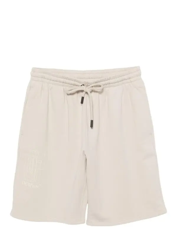 Off-White Elastic Waist Shorts With Drawstring And Back Pocket - White