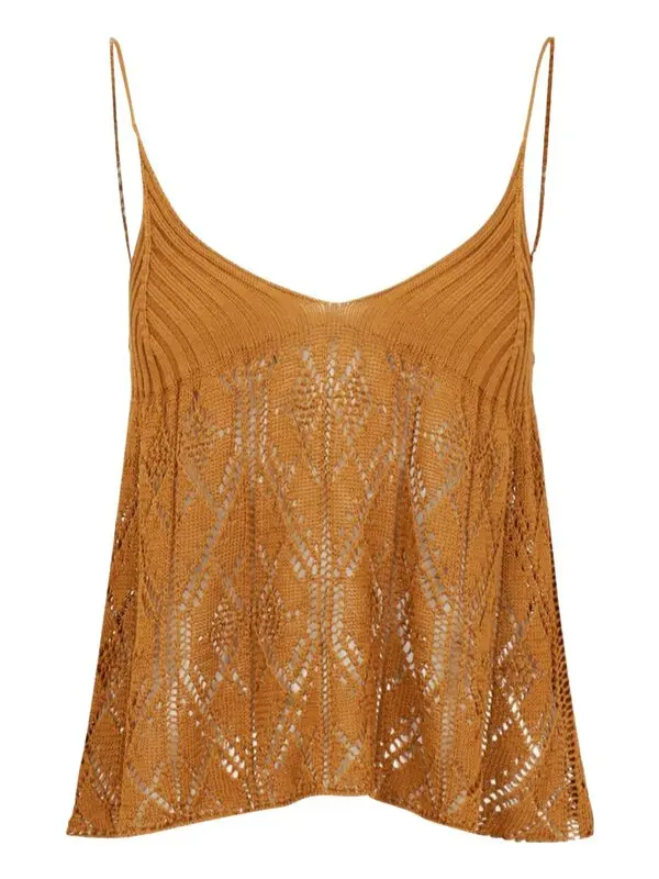 SEMICOUTURE Crochet Spaghetti Strap Camisole - Brown