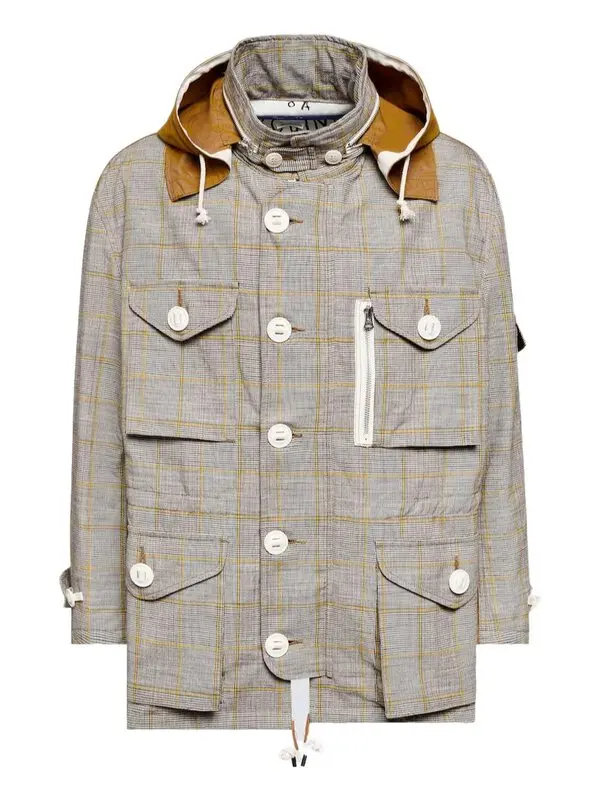 Junya Watanabe Hooded Long-sleeve Casual Jacket With Plaid Print - Gray