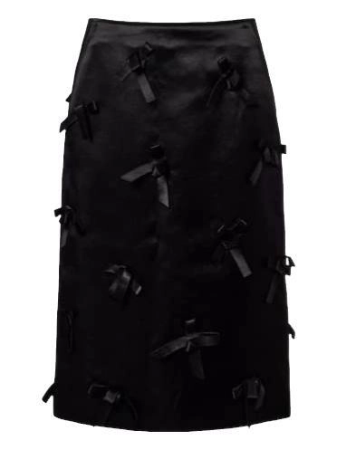 JIL SANDER Bow Detail Satin Midi Skirt - Black
