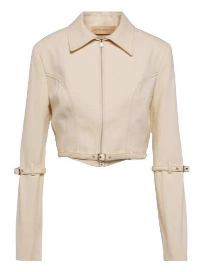 AYA MUSE Cropped Denim Jacket With Zipper Detail - Nude