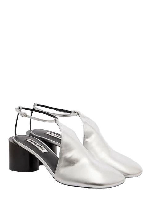 JIL SANDER Metallic Leather Block Heel Pumps - White