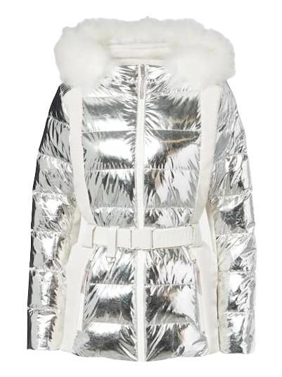 YVES SALOMON Metallic Ski Jacket With Fur Trim - White