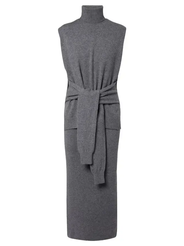 RÓHE Sleeveless Layered Turtleneck Dress With Front Tie - Black