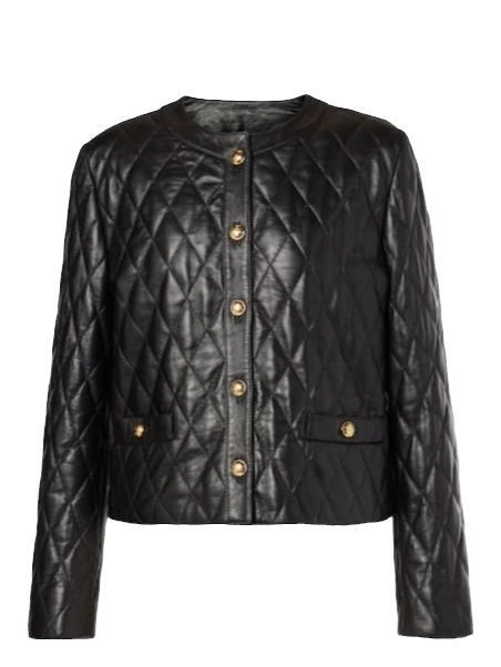 NILI LOTAN Quilted Leather Button-front Jacket - Black