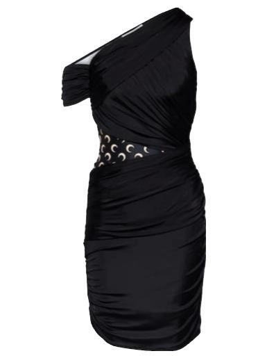MARINE SERRE Asymmetrical Ruched Mini Dress With Moon Pattern Cut-outs - Black
