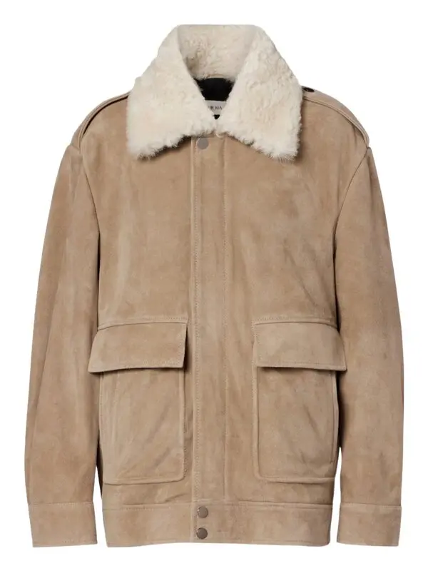 Nour Hammour Shearling-trimmed Suede Jacket - Beige