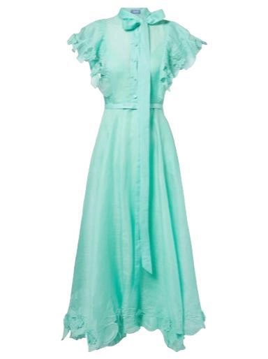 LEO Lin Elsie Tie-neck Linen Silk Maxi Dress - Green