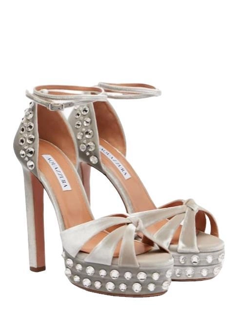 AQUAZZURA Velvet Platform Sandals With Silver-tone Studs - Nude