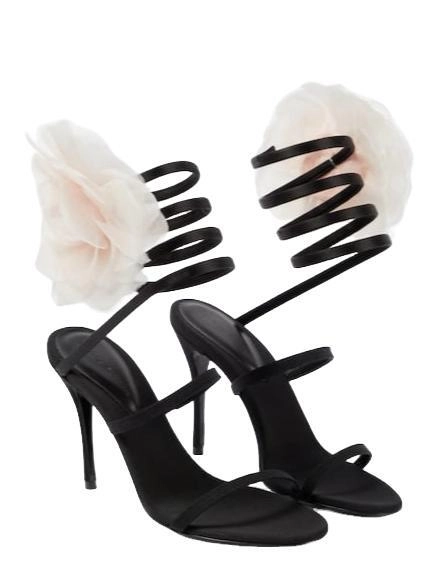 Magda Butrym Floral-appliqué Satin Stiletto Sandals - Black