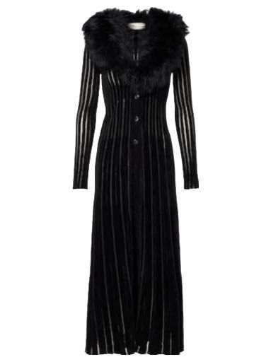 Blumarine Shearling-trimmed Striped Maxi Dress - Black