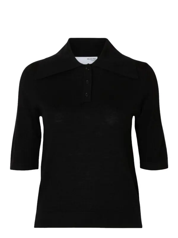 SELECTED Knitted Polo Shirt - Black