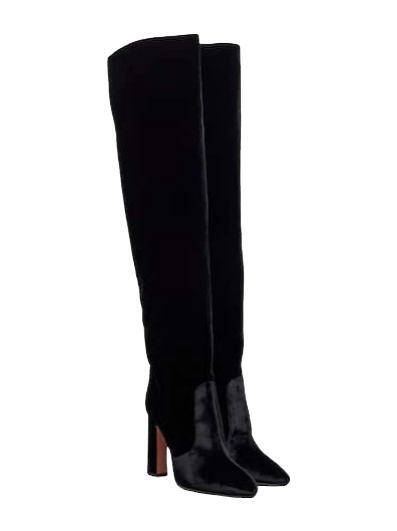 AQUAZZURA Handmade Velvet Over-the-knee Boots - Black