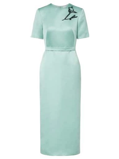 Erdem Floral Embellished Belted Duchesse Satin Midi Dress - Blue