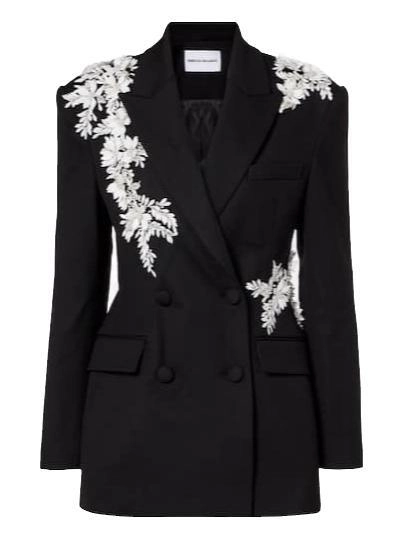 Rebecca Vallance Danna Floral Embellished Double-breasted Blazer - Black