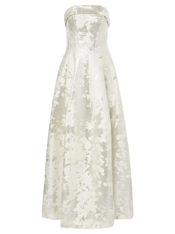 Simkhai Strapless Floral Jacquard Gown - White