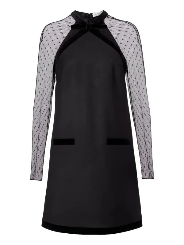 Nina Ricci Virgin Wool Gabardine Minidress With Tulle Cuffs - Black