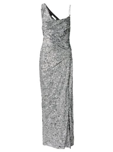 AREA One-shoulder Sequined Gown - Gray