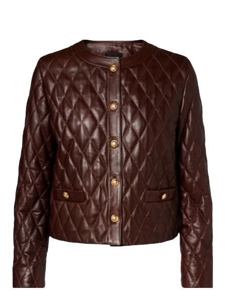 NILI LOTAN Quilted Leather Cropped Jacket - Brown
