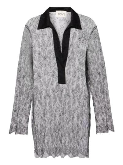 Tove Lucie Floral Lace Silk Top - Gray