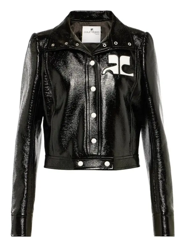 COURREGES Re-edition Cropped Vinyl Jacket - Black