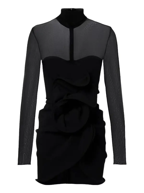 Magda Butrym Gathered Sheer Wool-blend Minidress - Black