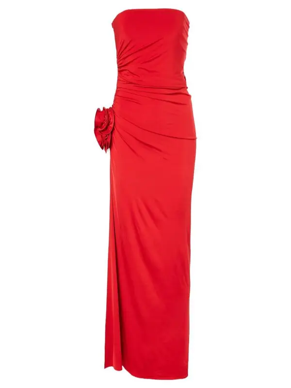 Magda Butrym Floral Appliqué Ruched Jersey Maxi Dress - Red
