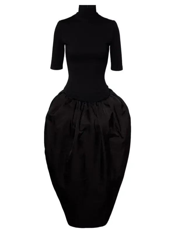 Magda Butrym High Neck Midi Dress With Voluminous Skirt - Black