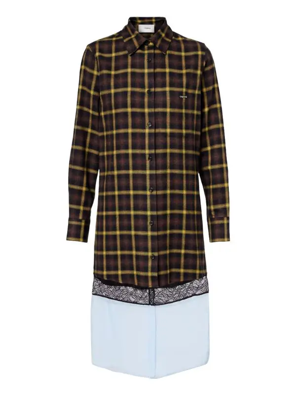 Coperni Plaid Shirt Dress With Lace Trim - Black