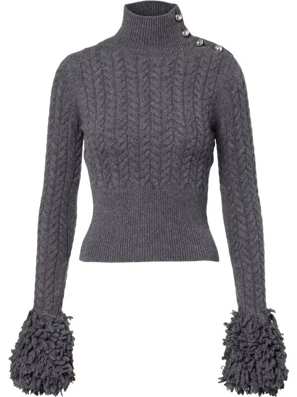 PATOU Cable-knit High Neck Sweater With Button Shoulder Detail - Black