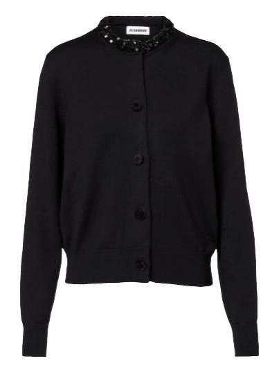 JIL SANDER Sequined Virgin Wool Cardigan - Black