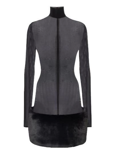 Magda Butrym High Neck Sheer Faux Fur Trimmed Minidress - Black