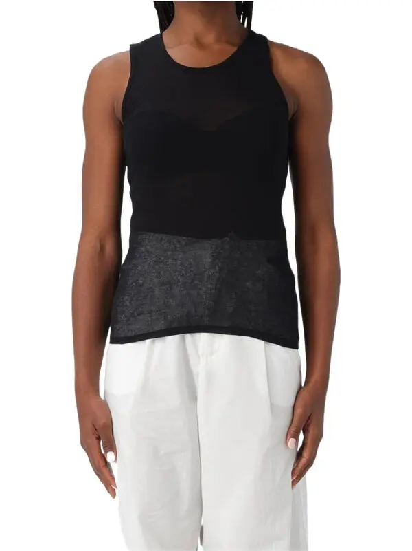 Soeur Round Neck Semi-transparent Vest - Black