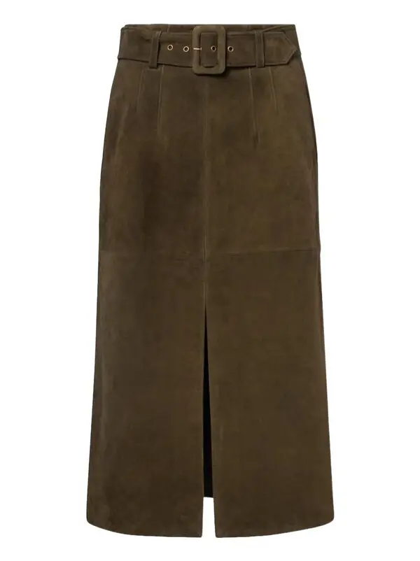 Veronica Beard Alexie Belted Suede Midi Skirt - Green