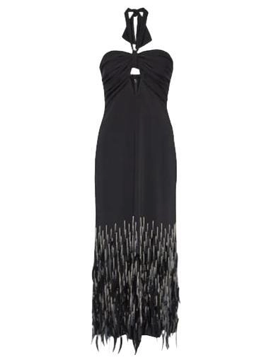 Johanna Ortiz Feather-trimmed Crepe Maxi Dress - Black