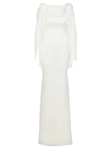 Alex Perry Bridal Portrait Cape-detail Satin Gown - White