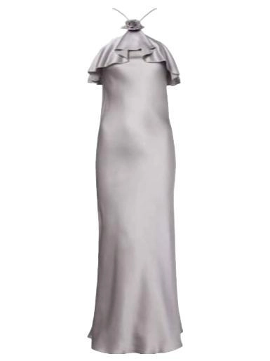 RODARTE Floral Appliqué Silk Charmeuse Slip Dress - Gray
