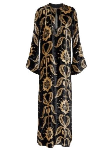 Johanna Ortiz Embroidered Velvet Maxi Dress - Black