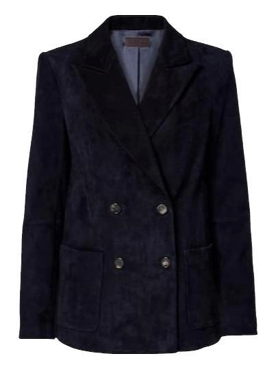 Stouls Double-breasted Suede Blazer - Black
